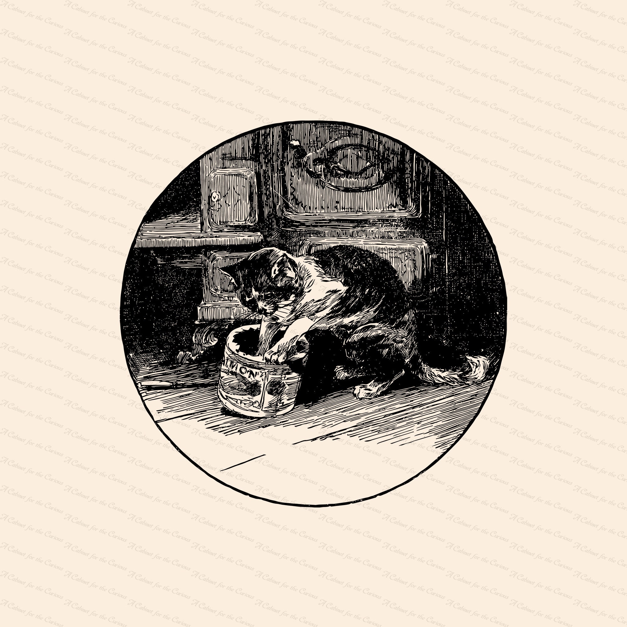 Victorian Cat With Can of Salmon Vintage Cat Eating Fish - Etsy