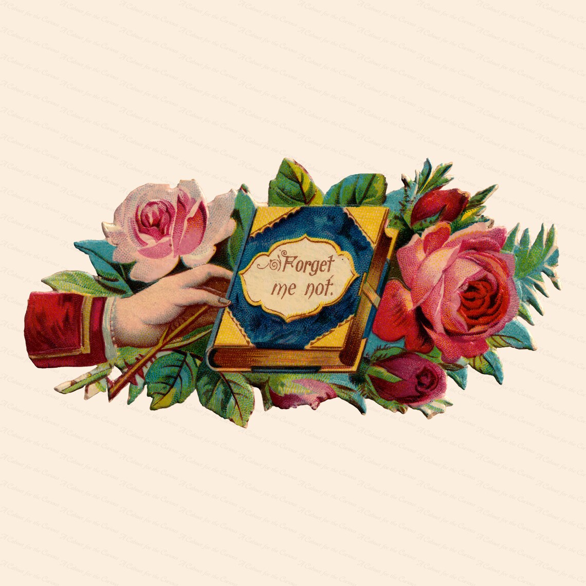 Victorian Die Cut Hand W/ Forget Me Not Book & Roses Shabby - Etsy