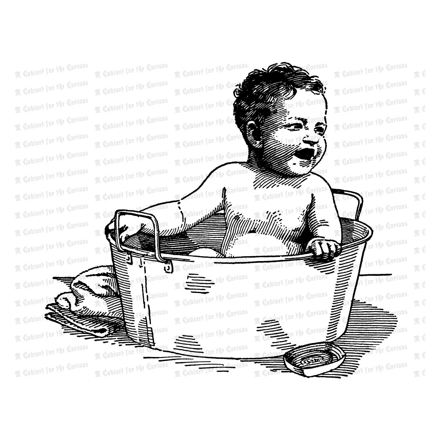 Victorian Baby in Washtub | Vintage Toddler in Bath Tub Vector Clipart ...