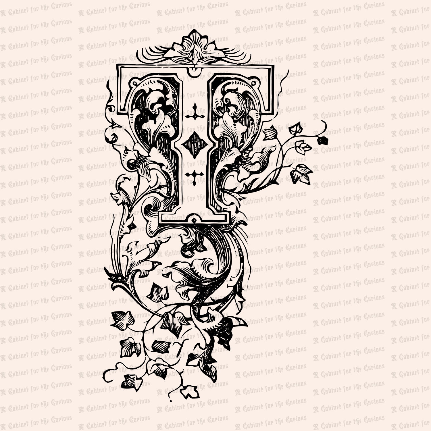 Ornamental Penwork Initial Letter T Vector Clipart | Vintage Victorian ...