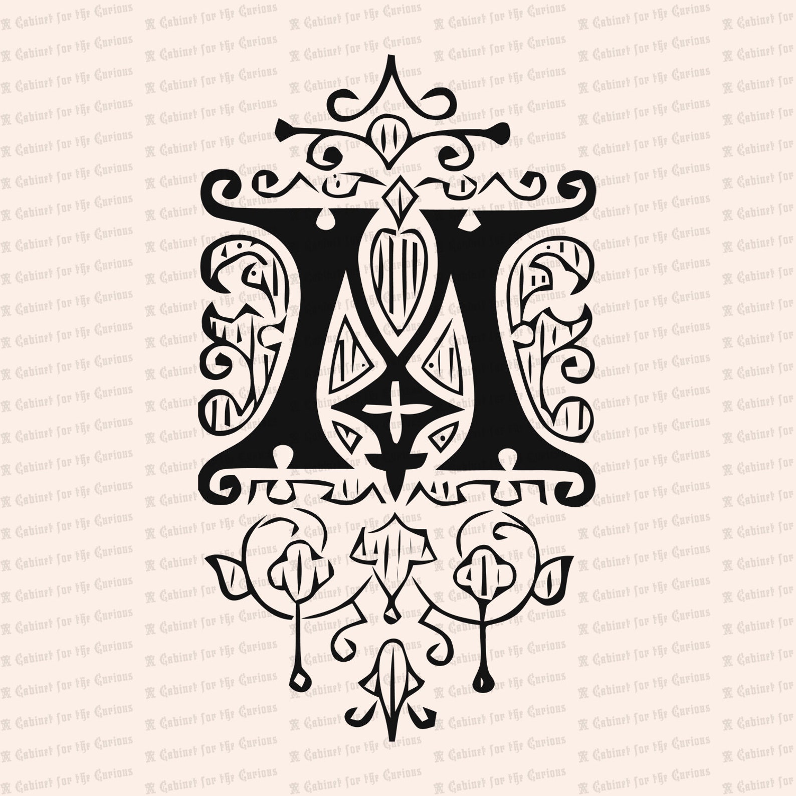Ornamental Penwork Initial Letter M Vector Clipart | Vintage Victorian ...