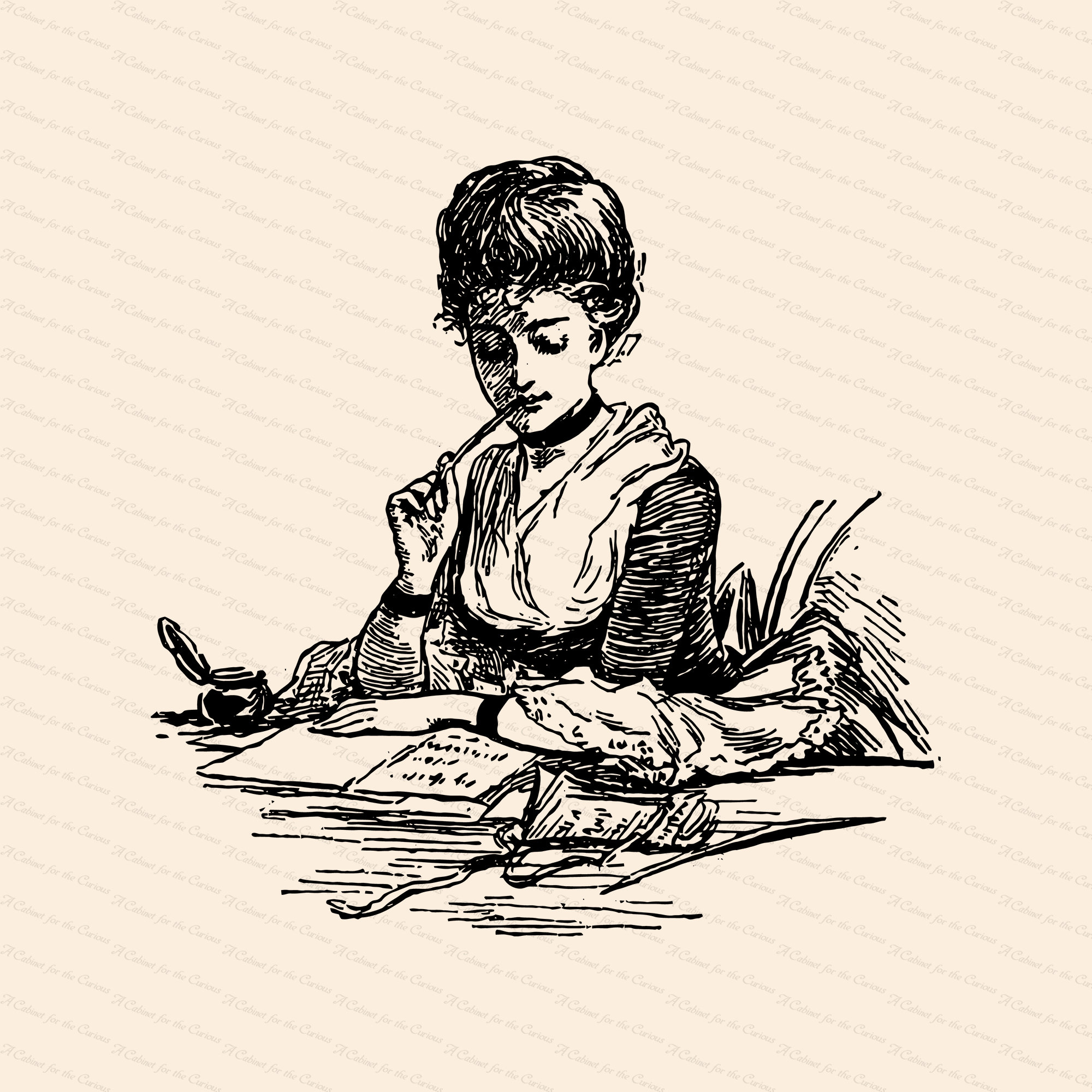 Digital Vintage Seated Victorian Lady Writing Letter | Antique Woman ...