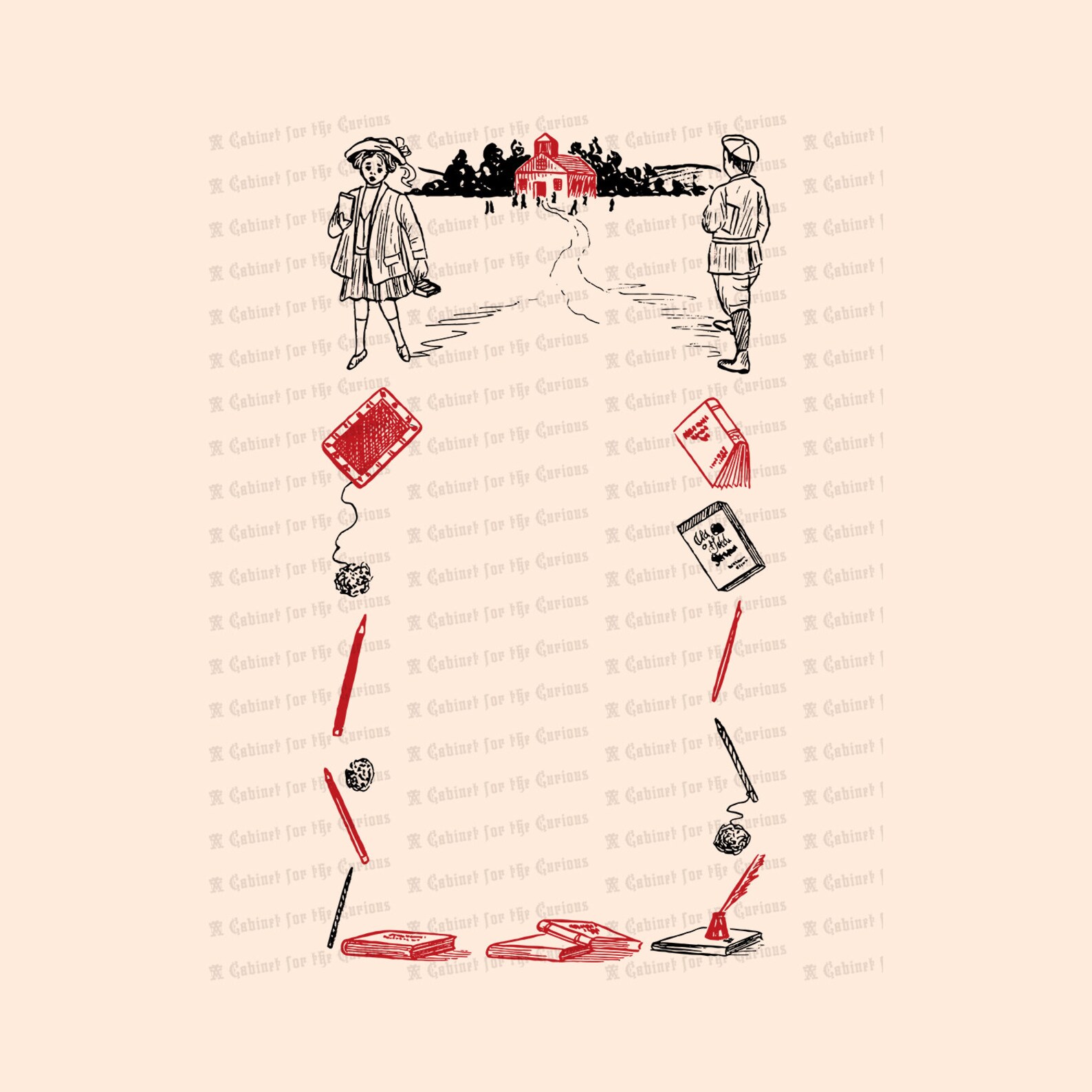 Vintage School Days Border | Antique Edwardian Schoolhouse, Schoolgirl ...