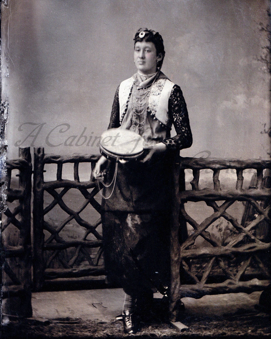Antique Photo DOWNLOAD | Woman With Tambourine | Ethnic Costume Romani ...