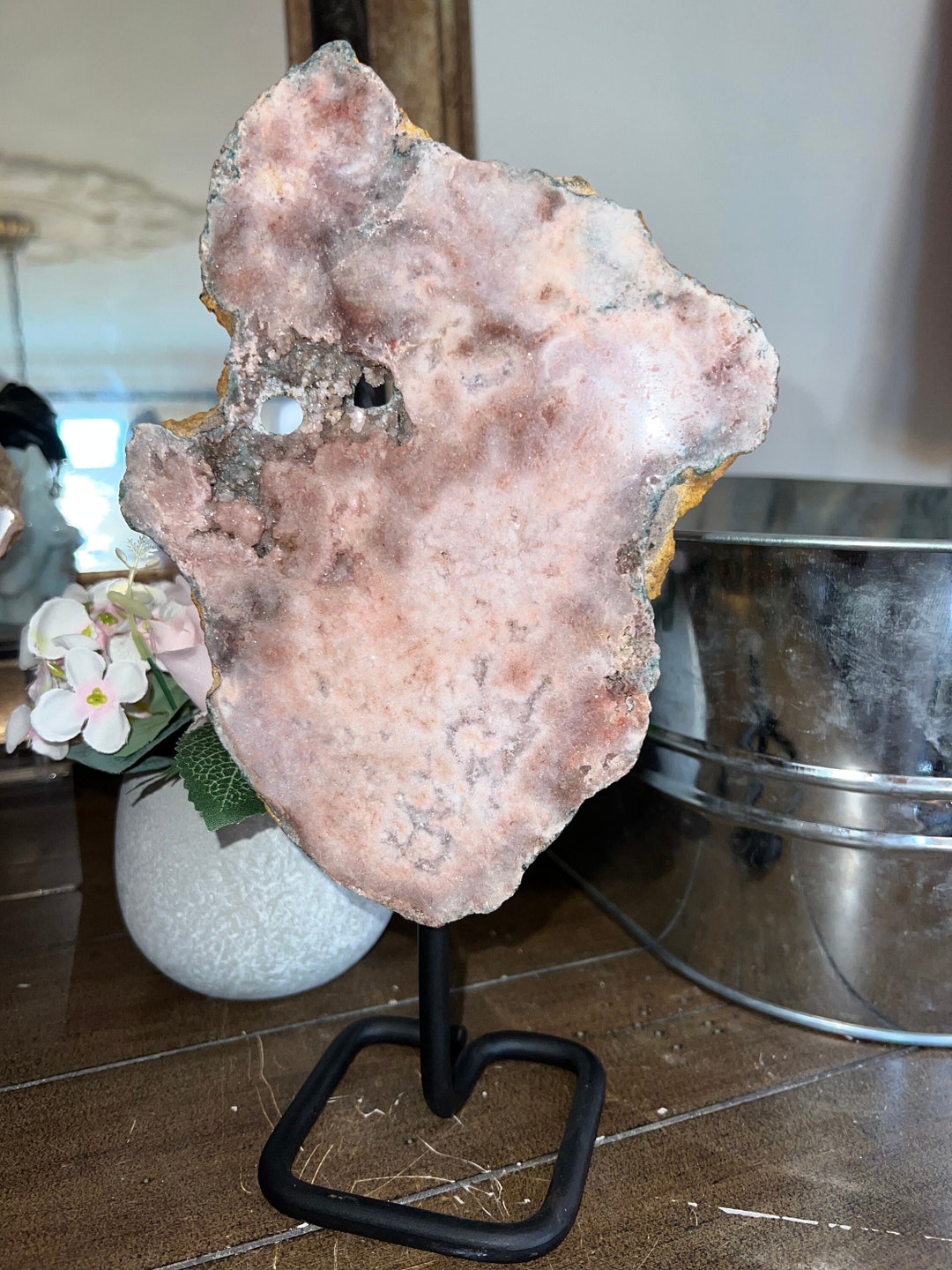 Druzy Pink Amethyst Statement Crystal With Stand - Etsy