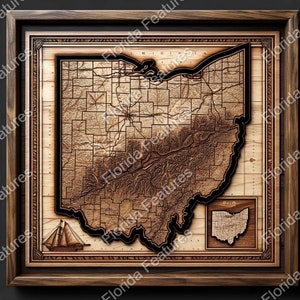 Ohio Buckeye 3D Map Picture Wood Framed State USA | 3D Illusion | Laser ...