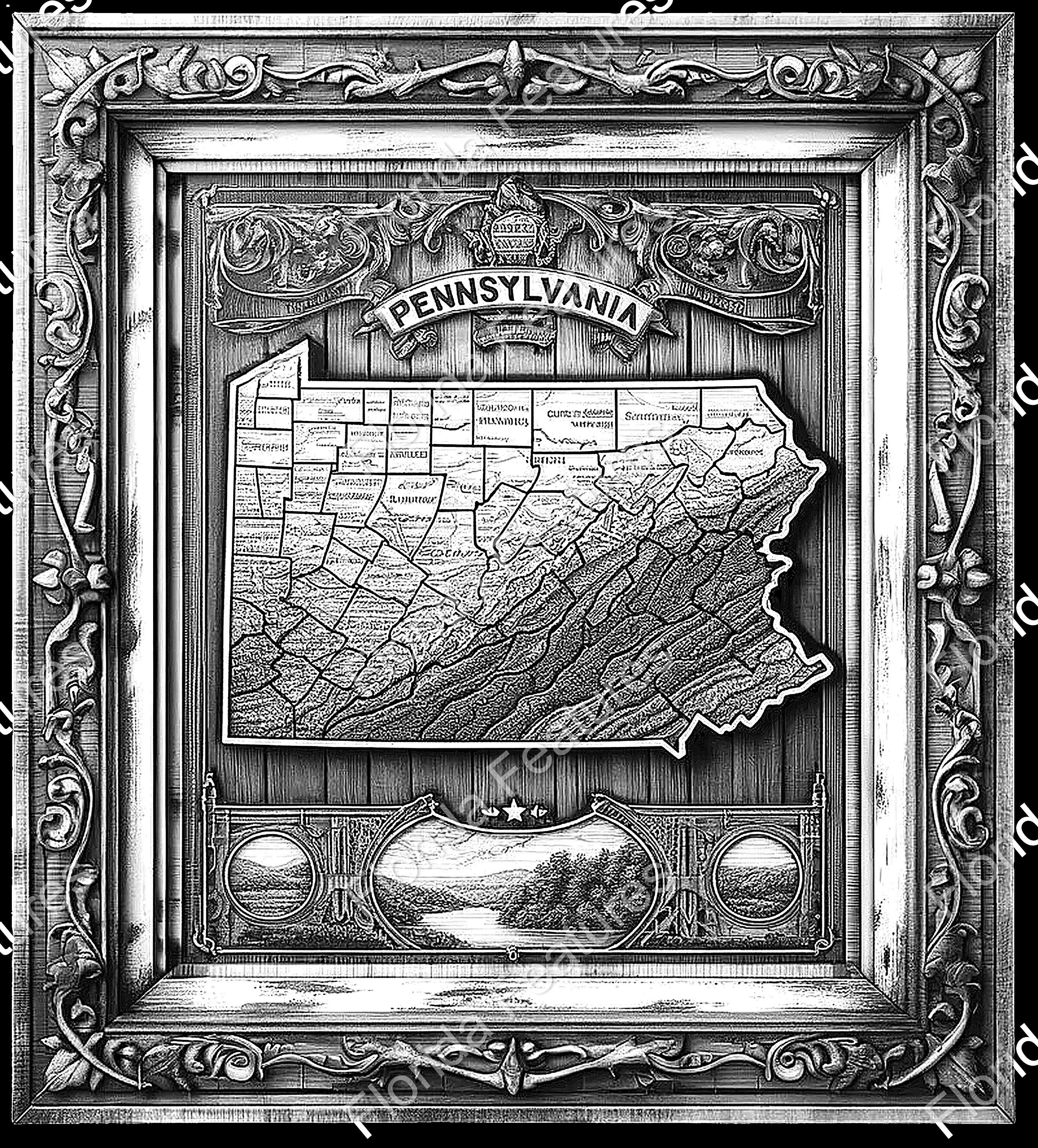 Pennsylvania 3D Map: Wood Framed Laser Etch Design (SVG, PNG) - Etsy