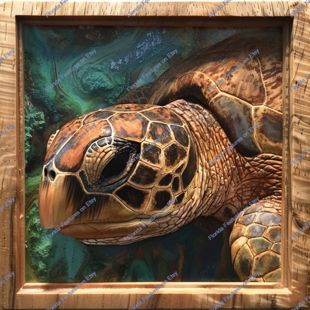 Frame Sea Turtle Animal Wood Panel | 3D Illusion | Laser Etch SVG PNG ...