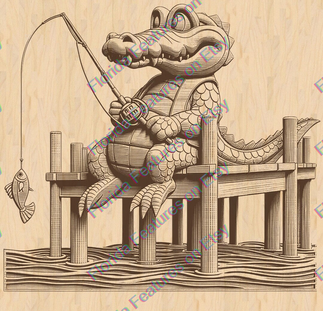 Gator Fishing Pier 3D Laser Design: Wood Engraving SVG PNG (digital ...