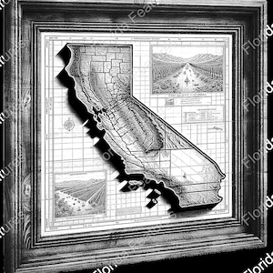 California 3D Map Picture Wood Framed State USA | 3D Illusion | Laser ...