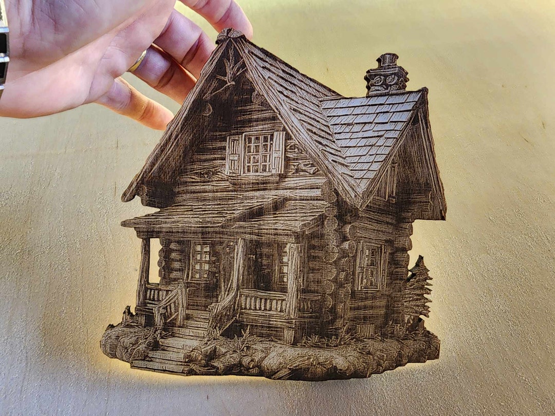 Rustic Cute Log Wood Cabin Cutout, 300 DPI, Laser Etch Cut Burn Carved ...