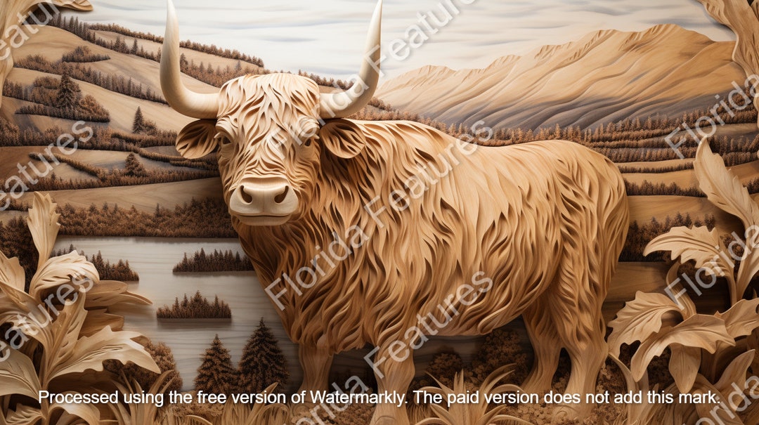 300 DPI, Super Cute Cow, Highland Cow, Laser Etch Burn Carved Look ...