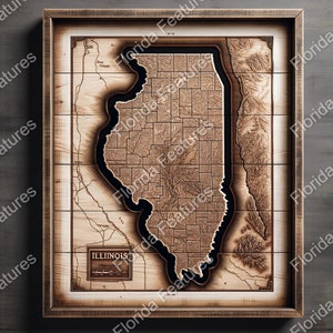 Illinois 3D Map Picture Wood Framed State USA | 3D Illusion | Laser ...