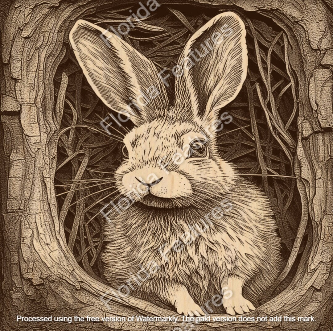 Cute Bunny Rabbit, Carved Look, Laser Burn Etch Wood File, Easy Cut ...