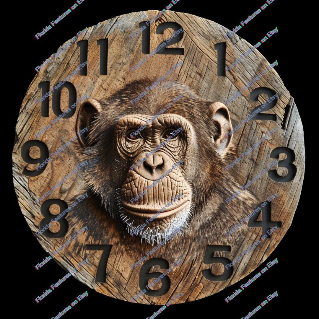 Wood Wall Clock | Cute Zoo Monkey Clock | 3D Illusion | Laser Burn PNG ...
