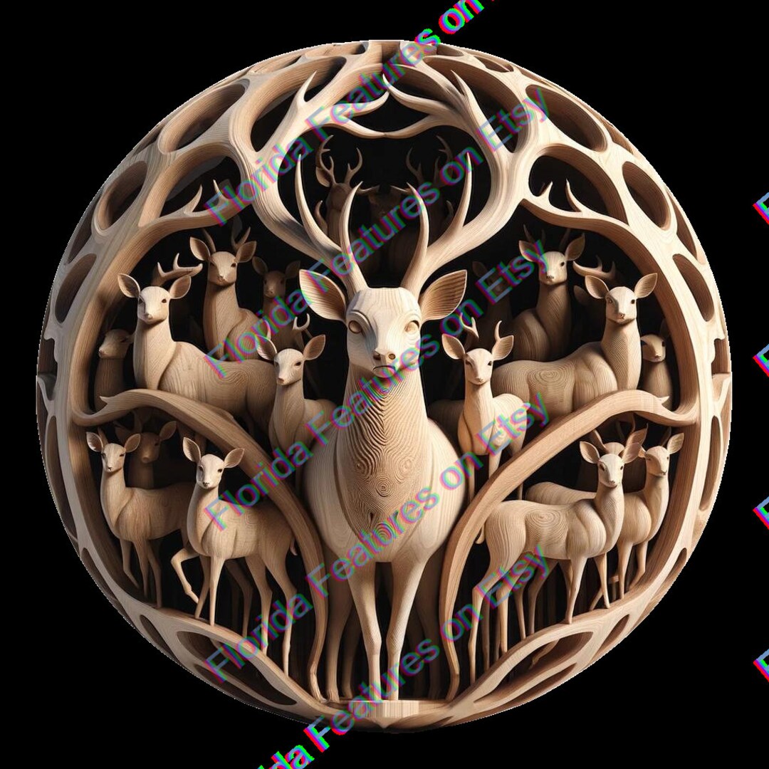 3D Deer Buck Doe Carved Look Gift for Him Her | 3D Illusion PNG Digital ...
