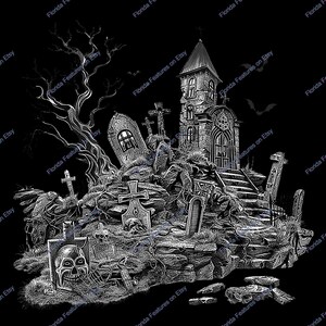 Spooky Halloween Cemetery Wood | 3D Illusion | Laser Etch SVG PNG ...