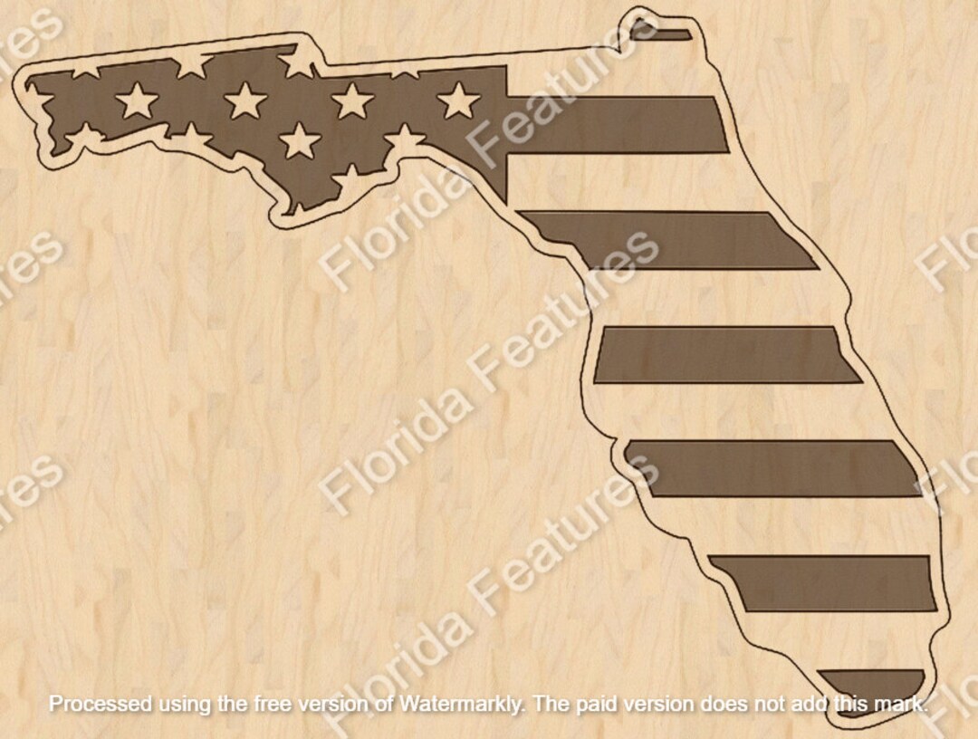 Florida Map Laser Burn Etch Wood File American Flag Carved - Etsy