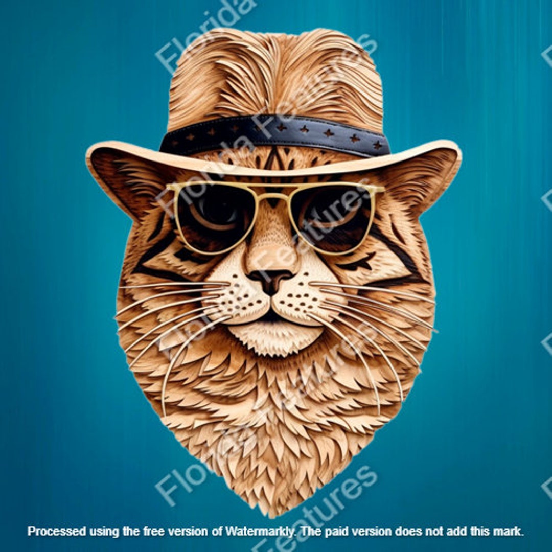 Laser Etch Cat in Hat: 3D Wood Carved Look (digital Download PNG SVG ...