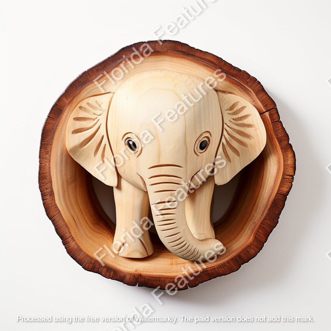 Elephant for Kids Room, 300 DPI, Live Edge, Laser Etch Burn Carved Look ...