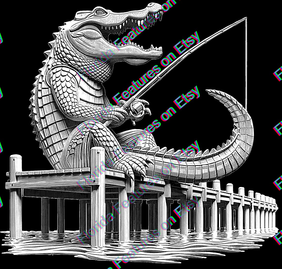 Gator Fishing Pier Laser Cut File: 3D Illusion SVG, PNG (digital ...