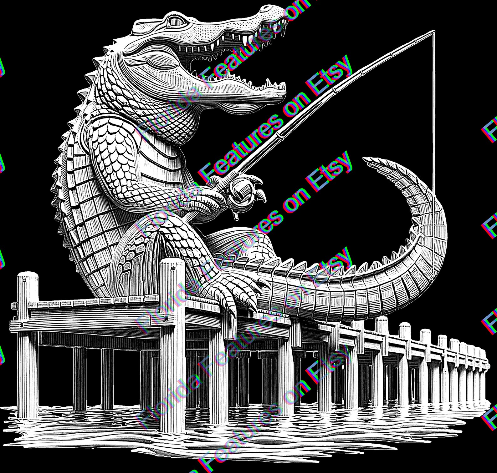 Gator Fishing Pier Laser Cut File: 3D Illusion SVG, PNG (digital ...
