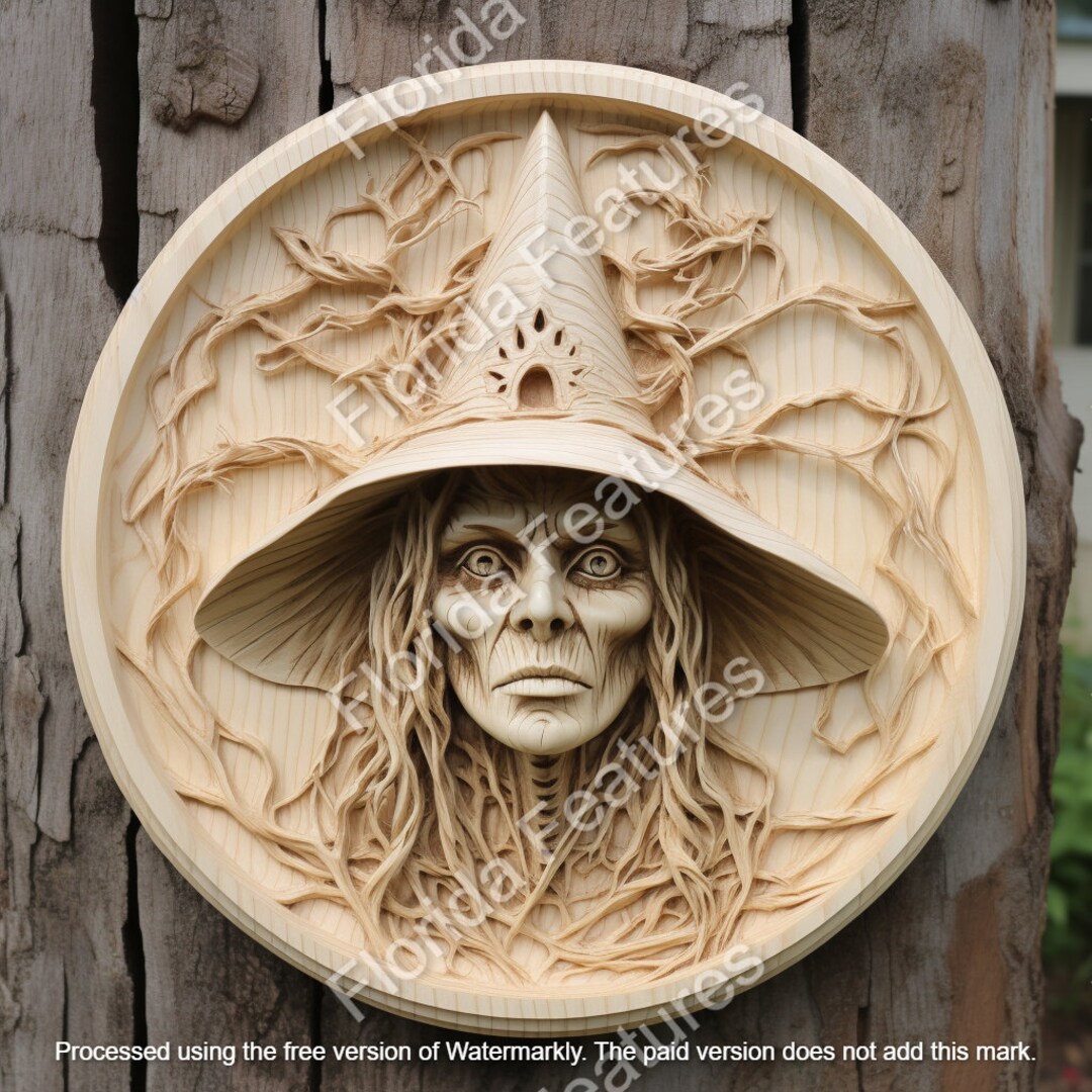 Carved Look Etched, Laser Burn, Spooky Halloween Witch, Etch Wood File ...