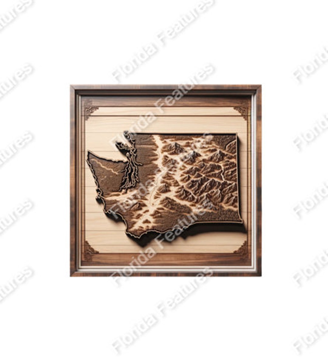 Washington 3D Map Picture Wood Framed State USA | 3D Illusion | Laser ...