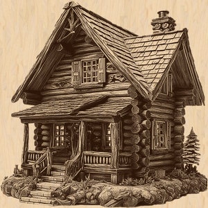 Rustic Cute Log Wood Cabin Cutout, 300 DPI, Laser Etch Cut Burn Carved ...