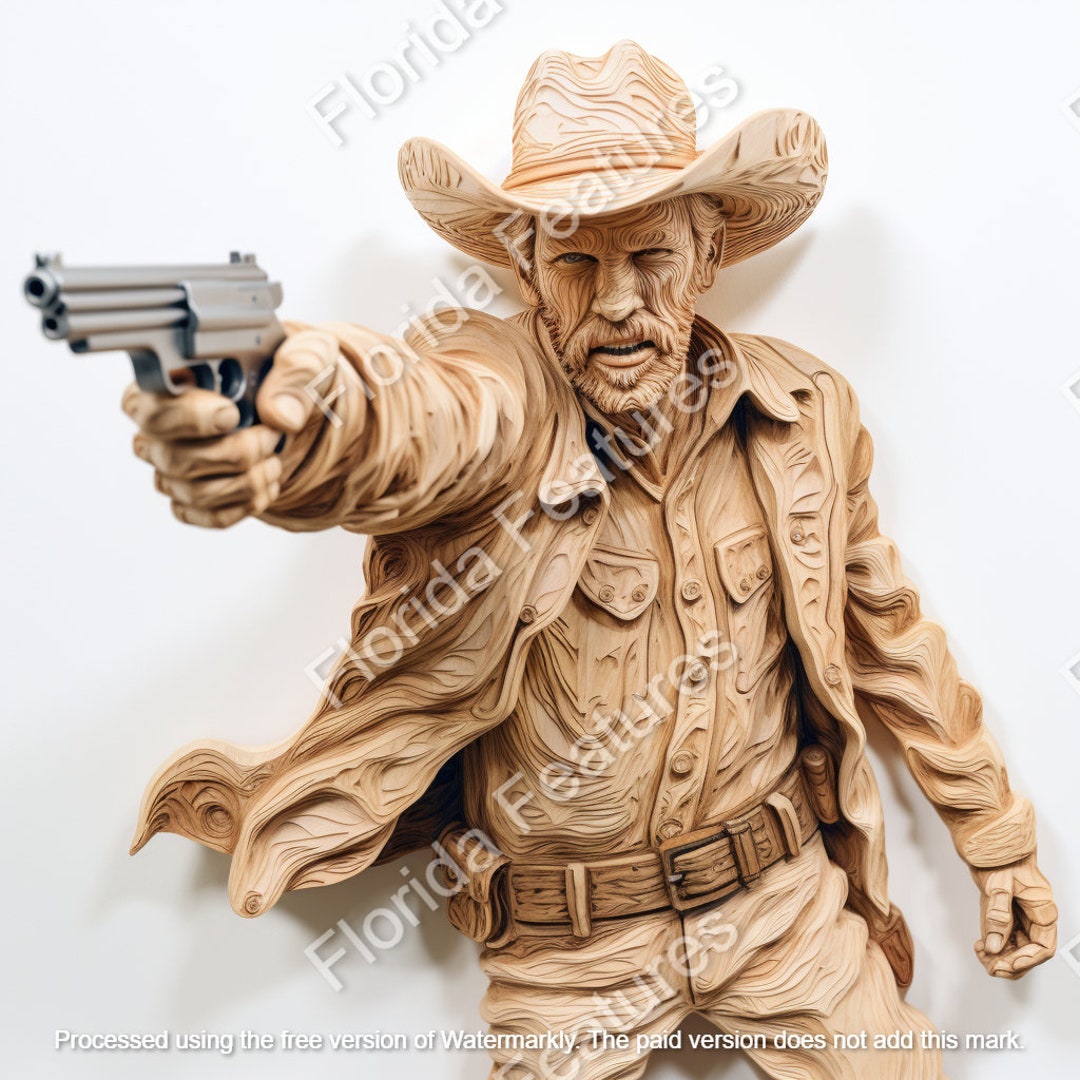 Carved Wood, Cowboy Gun Fight, Laser Etch Burn Wood Files, Quality ...
