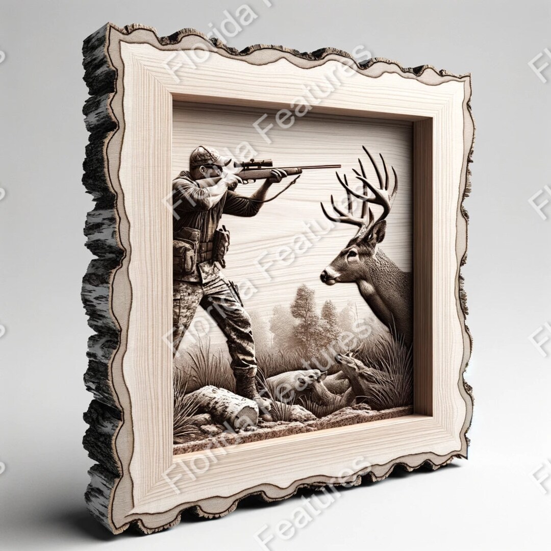 3D Deer Hunting Laser Engraving Design: Illusion Wood Art (PNG, SVG) - Etsy