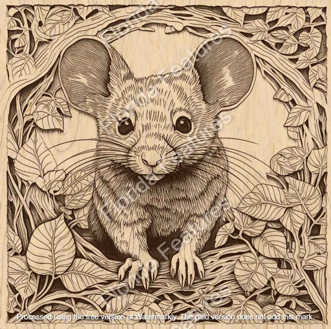 Laser Burn Etch Wood File, Cute Mouse, Carved Look, Easy Cut Image ...