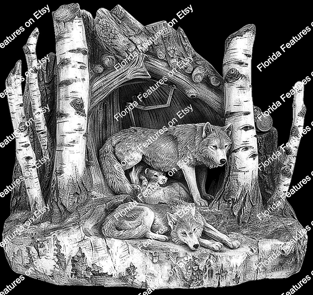 Wild Wolves Wolf Den | 3D Illusion | Laser Engrave PNG Digital File ...