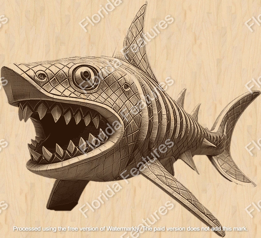 Laser Burn PNG, Outline Great White Shark, Carved Look, Easy Cut Image ...