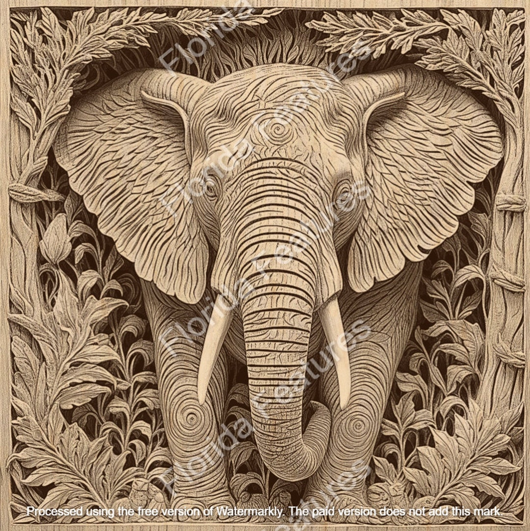 Laser Burn Etch Wood File, Framed Elephant, Carved Look, Easy Cut Image ...