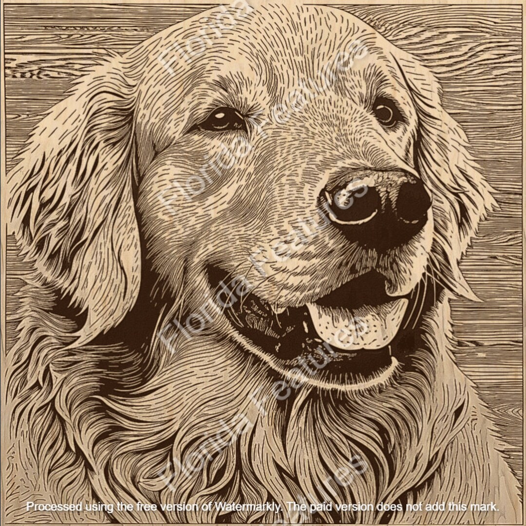 Golden Retriever, Carved Look, Easy Cut Image, Laser Burn Etch Wood ...