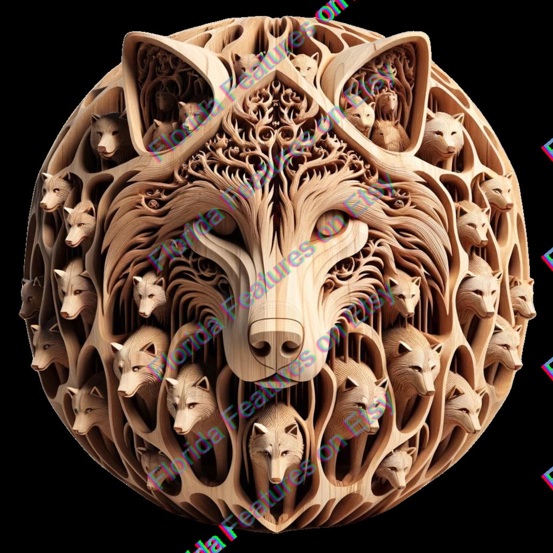 3D Wolf Wolves Cnc Wood Gift for Him Her Kids | 3D Illusion PNG Digital ...