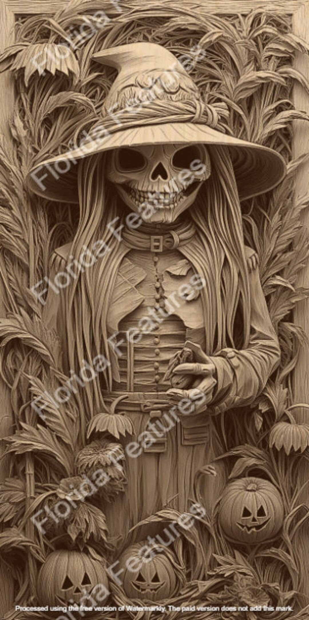 Spooky Scarecrow Rectangle Frame, Wicked PNG, Elegant Designed Carved ...