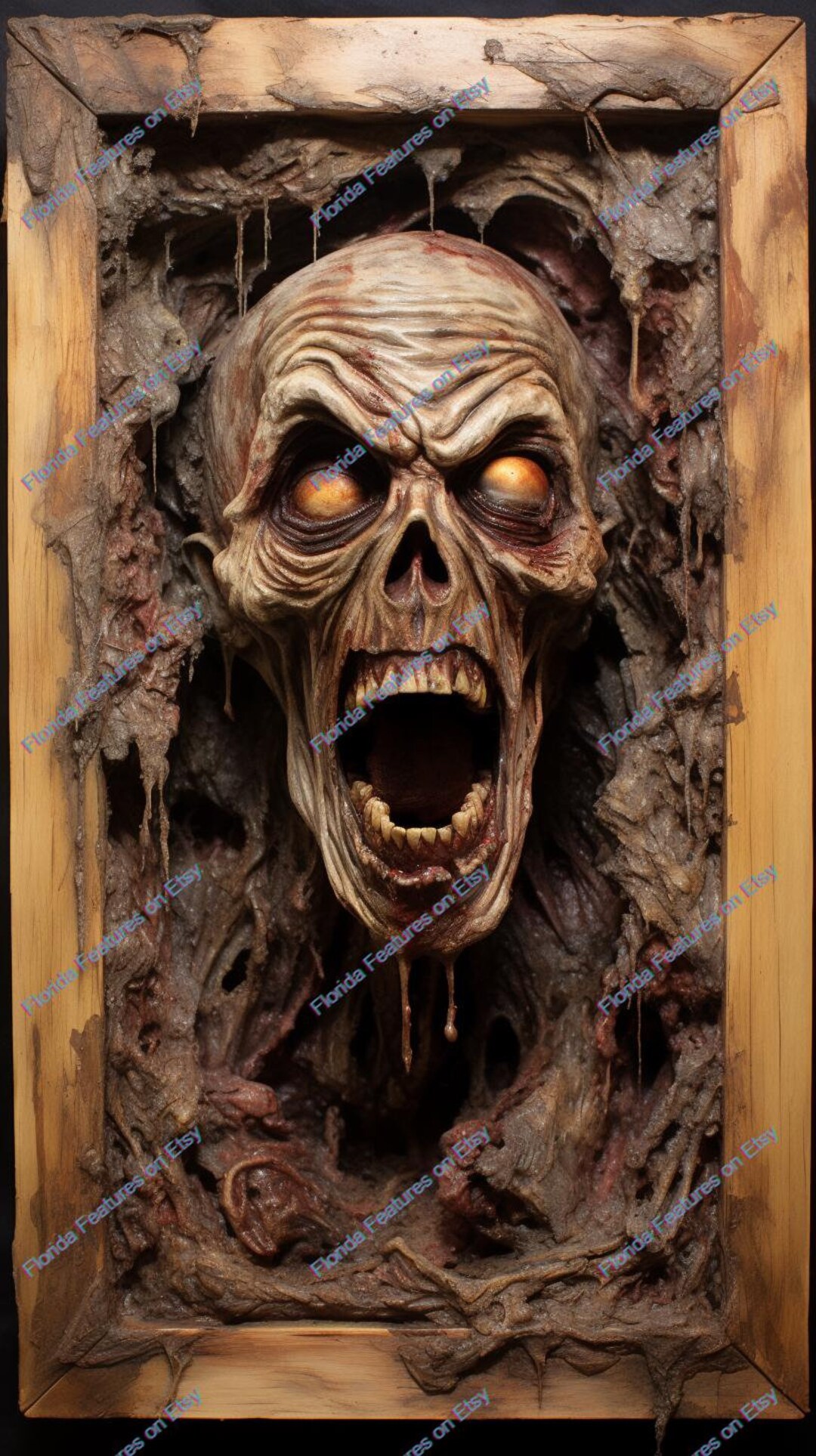 Creepy Halloween Skull Panel Wood | 3D Illusion | Laser Etch SVG PNG ...