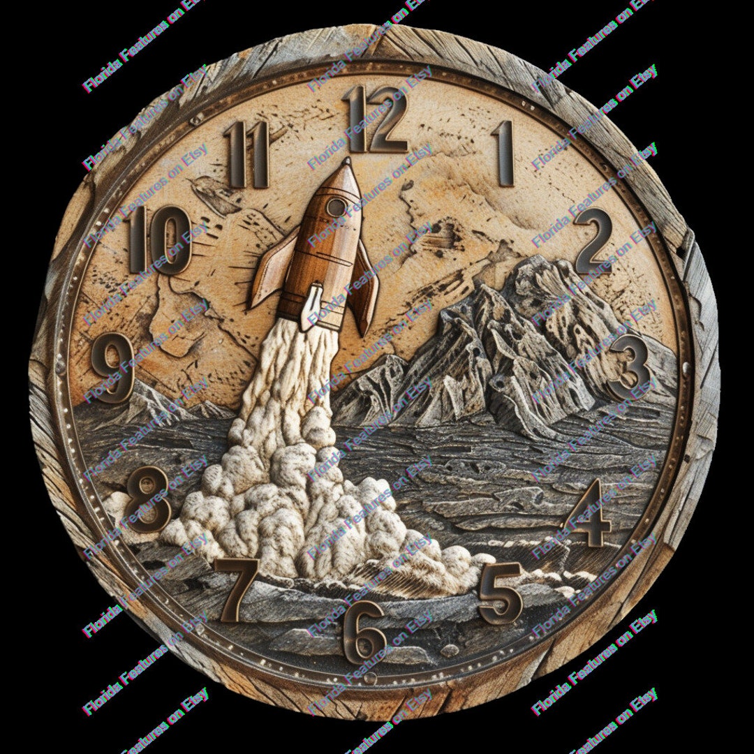 Wood Wall Clock | Rocket Space Ship Clock | 3D Illusion | Laser Burn ...
