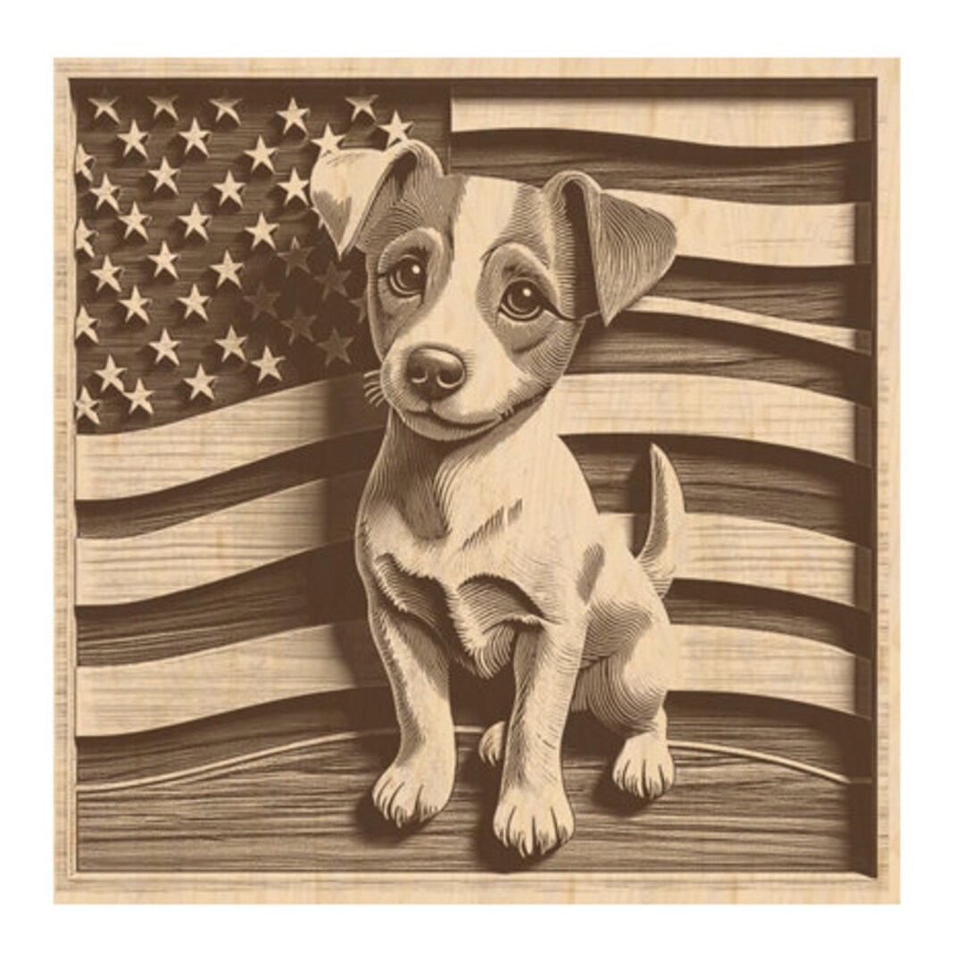 Framed Jack Russel Terrier American Flag 3D Illusion, Laser Burn PNG ...