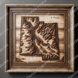 Utah 3D Map Picture Wood Framed State USA | 3D Illusion | Laser Etch ...
