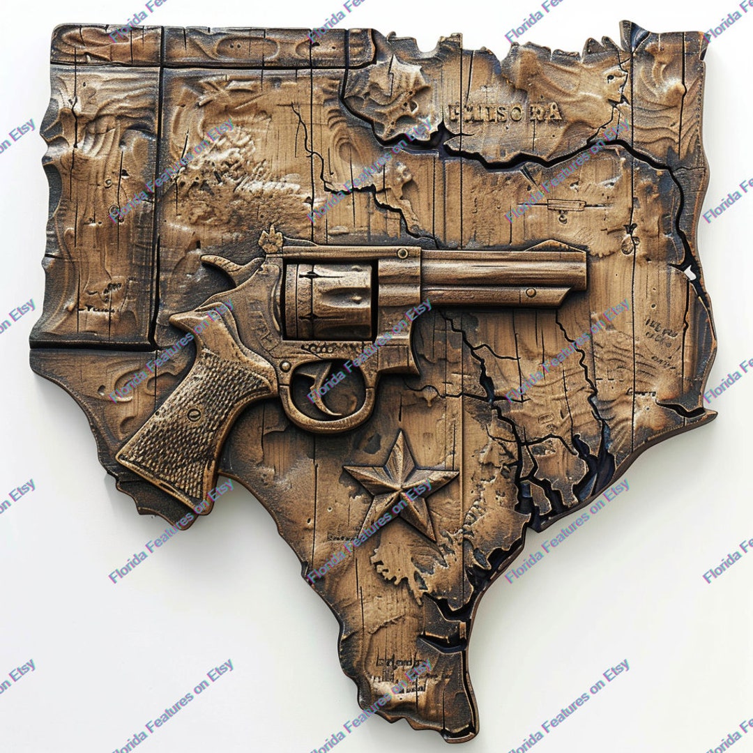 Texas Map Gun Rights 2nd Amendment | 3D Illusion | Laser Etch SVG PNG ...
