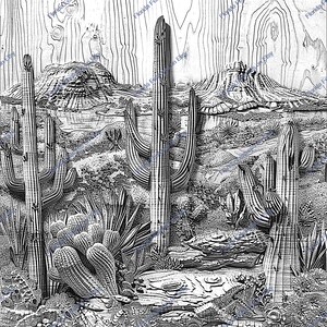 Succulents Cactus Mountains Plateau | 3D Illusion | Laser Etch SVG PNG ...