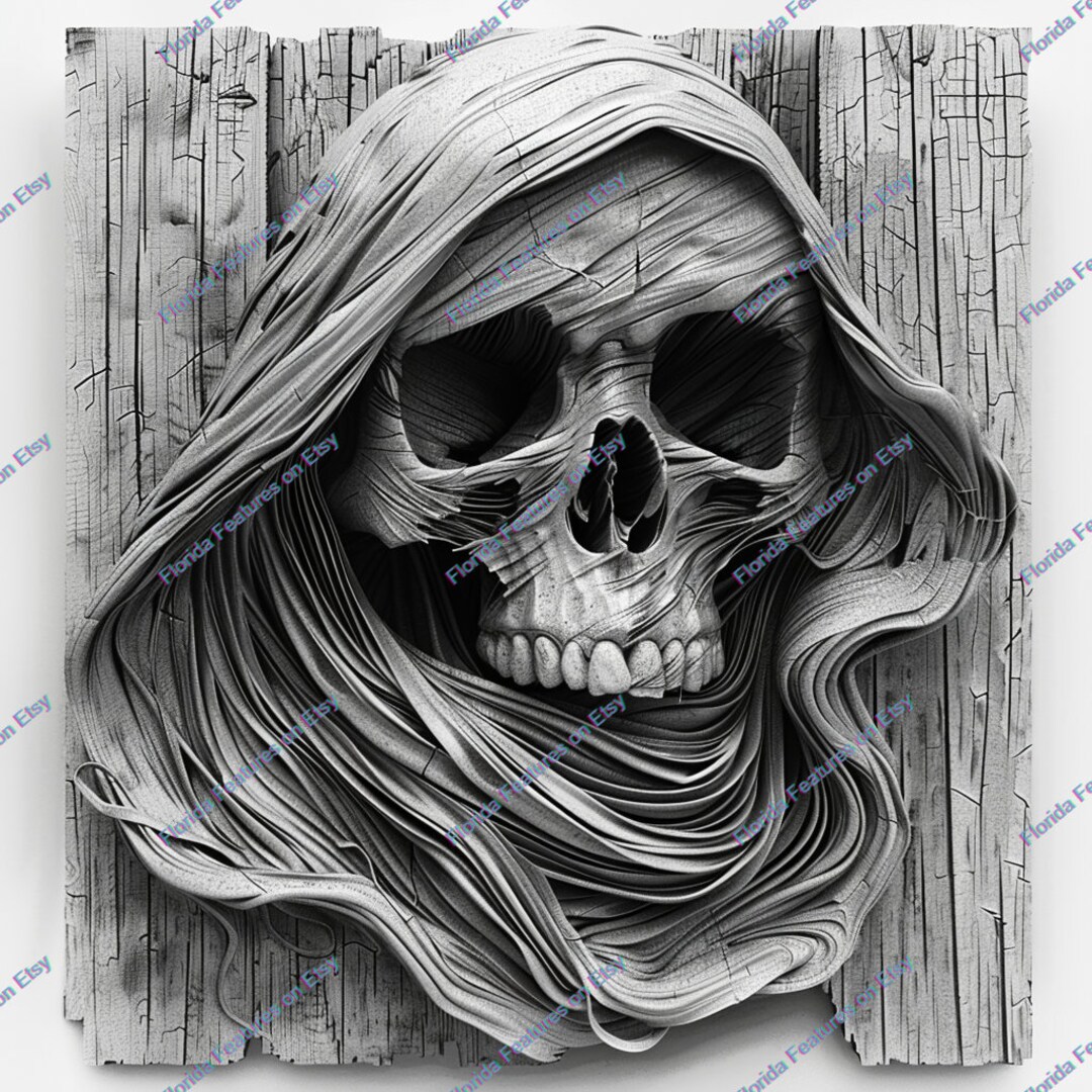 Halloween Wood Spooky Grim Reaper | 3D Illusion | Laser Etch SVG PNG ...
