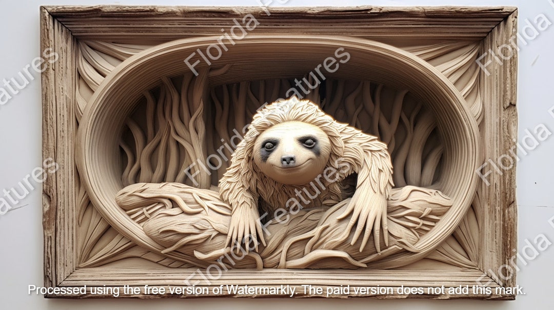 Cute Wood Framed Sloth, Slow Animal, 300 DPI, Laser Etch Burn Carved ...