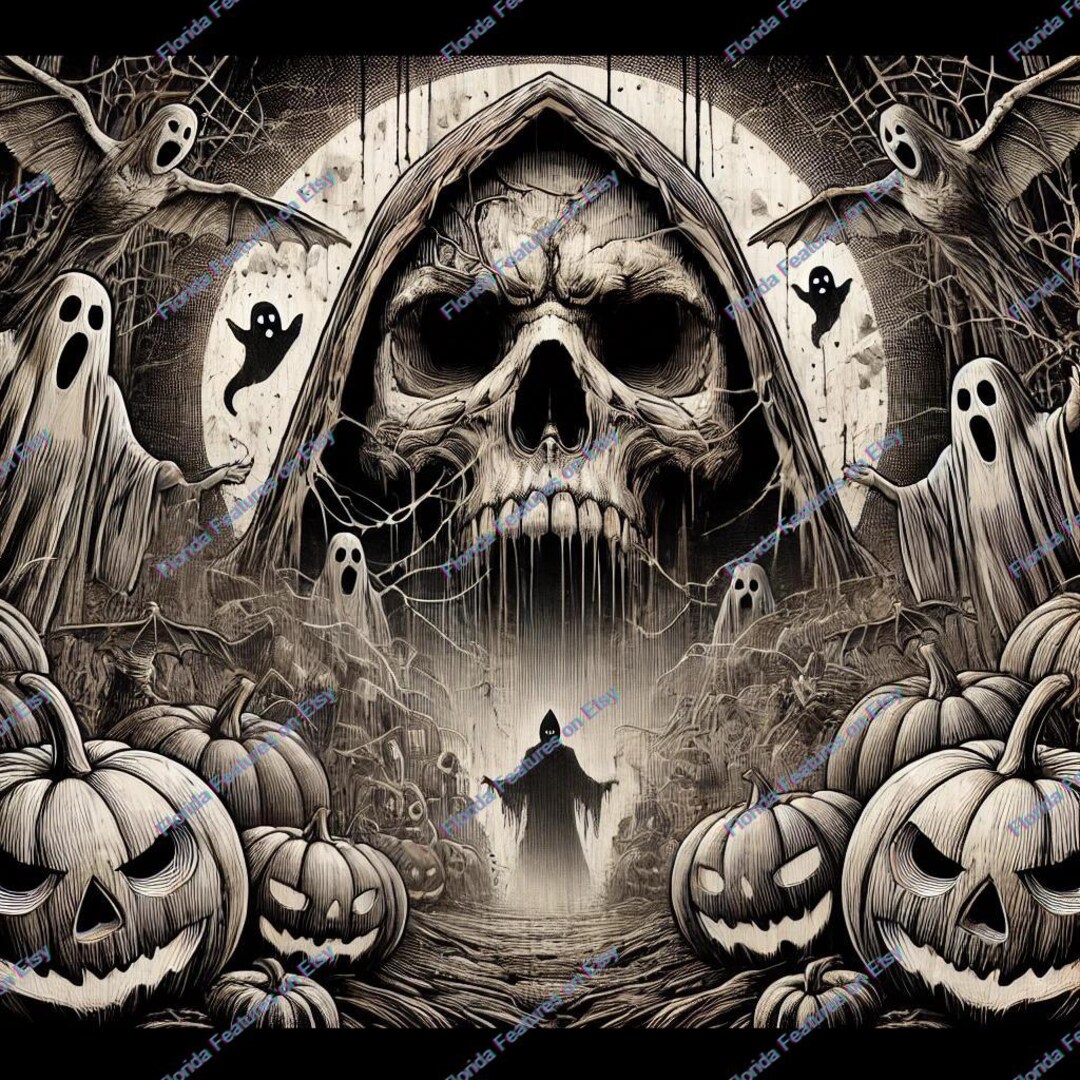 Haunted Skull Ghosts Pumpkin Wood Panel | 3D Illusion | Laser Etch SVG ...