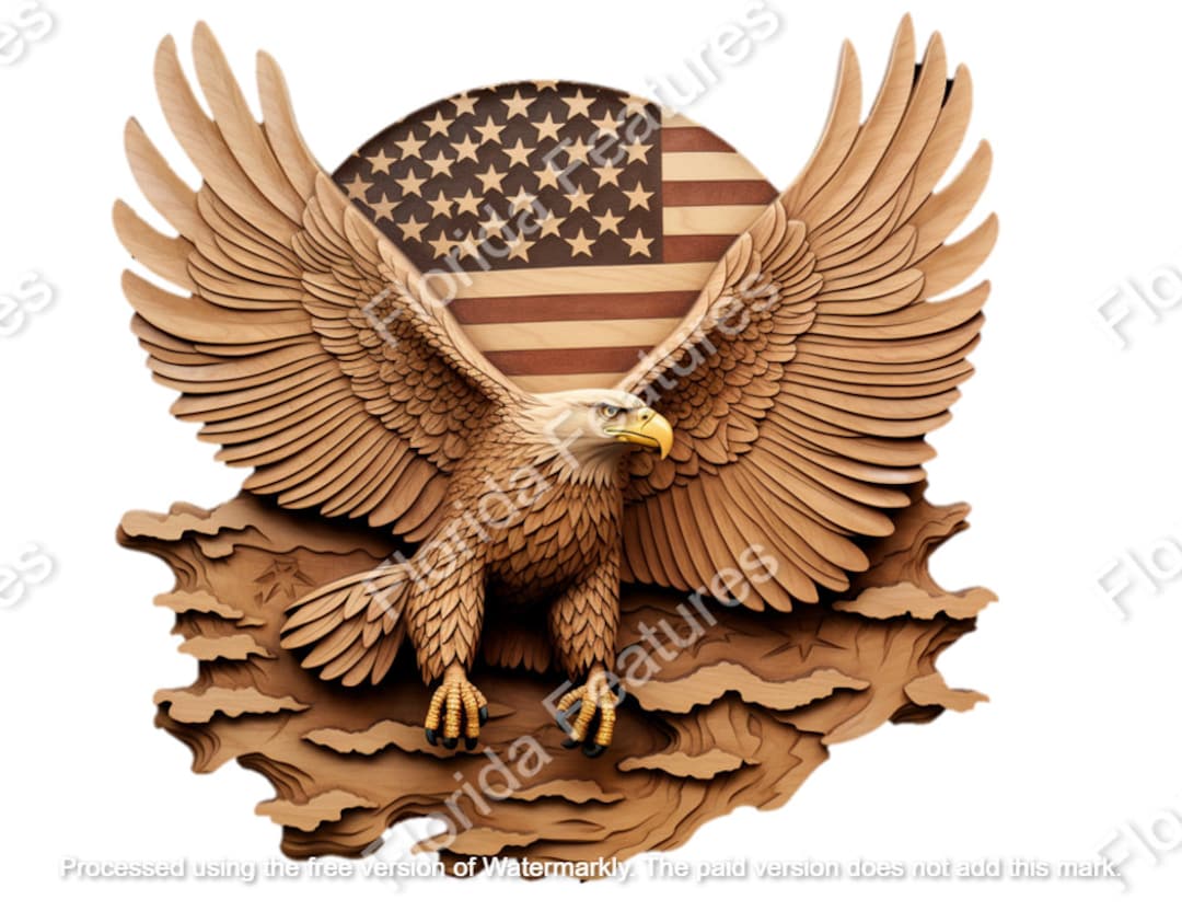 3D Illusion American Flag, Bald Eagle, Cutout Laser Burn, Etch, America ...
