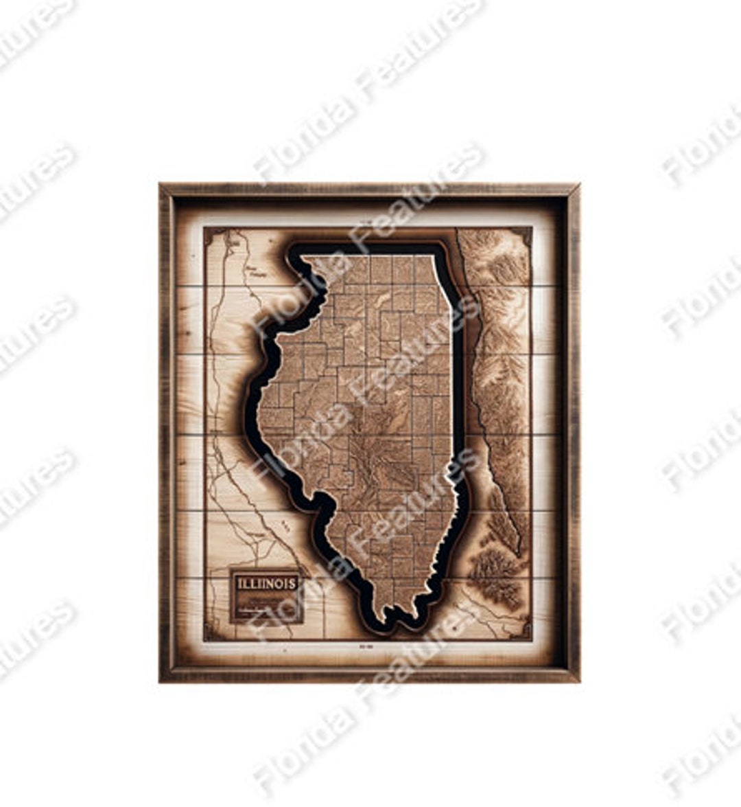 Illinois 3D Map Picture Wood Framed State USA | 3D Illusion | Laser ...