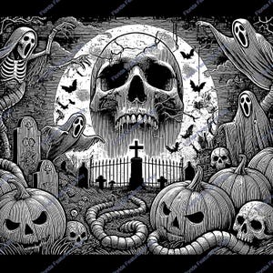 Spooky Skull Cemetery Wood Panel | 3D Illusion | Laser Etch SVG PNG ...